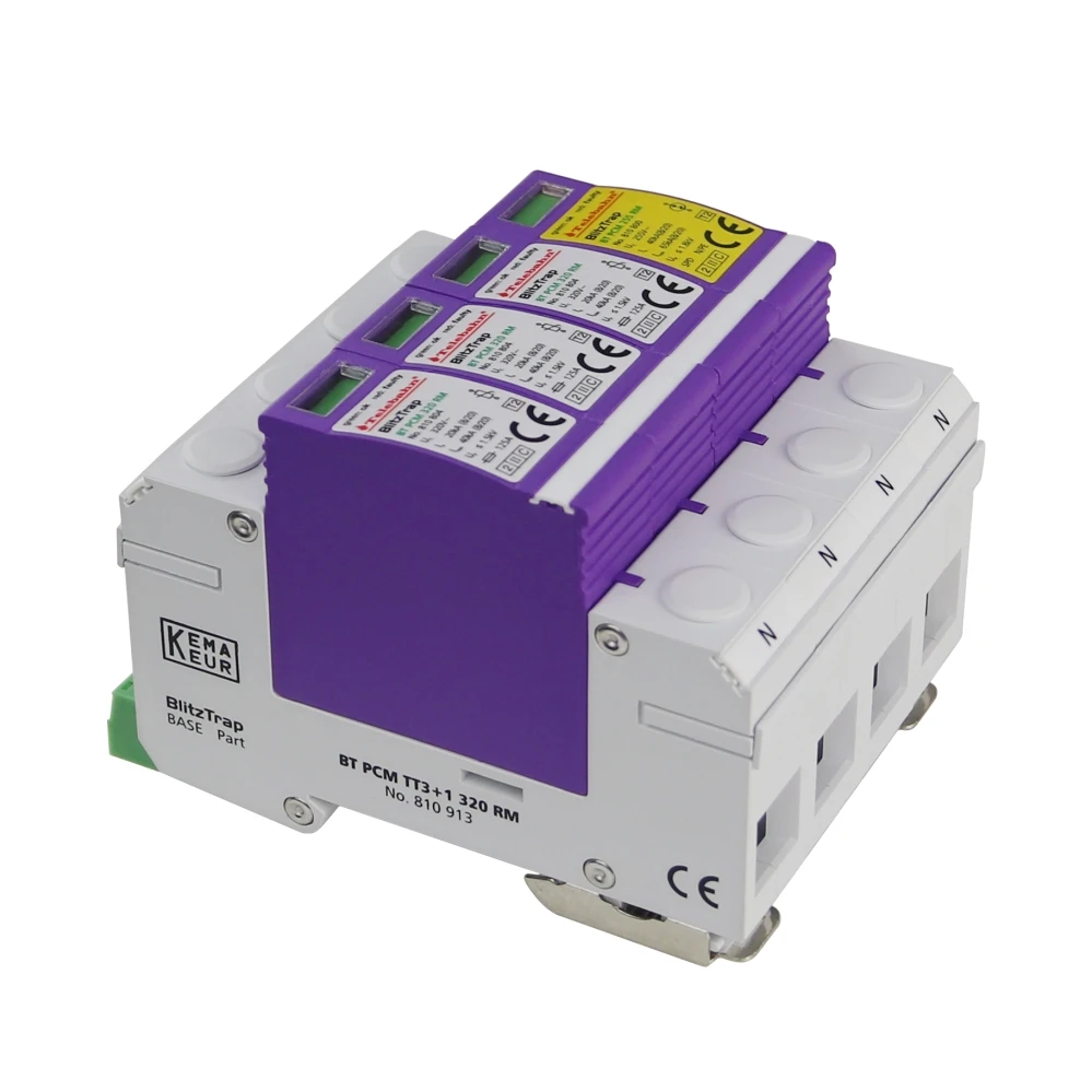 Telebahn 150V 275V 320V 385V AC T2 3P+N TT3+1 SPD 20kA 40kA KEMA-KEUR Power Low Voltage Three ...