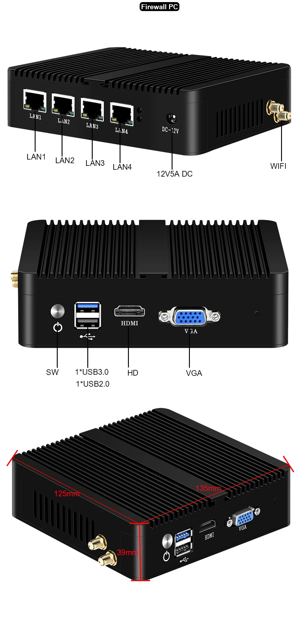 HLY Firewall Router Mini Pc Pfsense Ubuntu Quad Core J4125