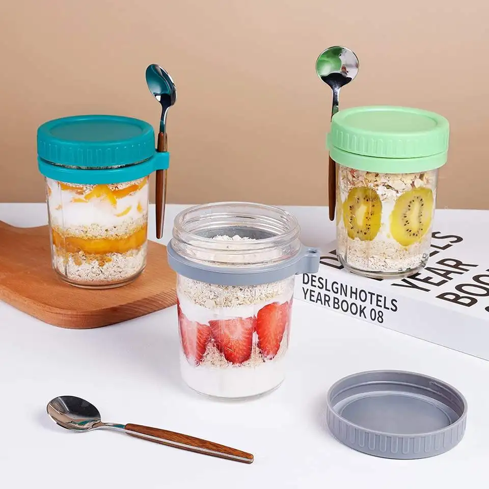 16oz 4 Pack Airtight Plastic Yogurt and Overnight Oats Portable Travel ...