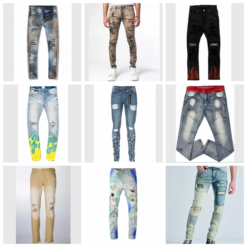 Custom New Design Light Color Snow Flake Tie Dye Ripped Jeans Trendy ...