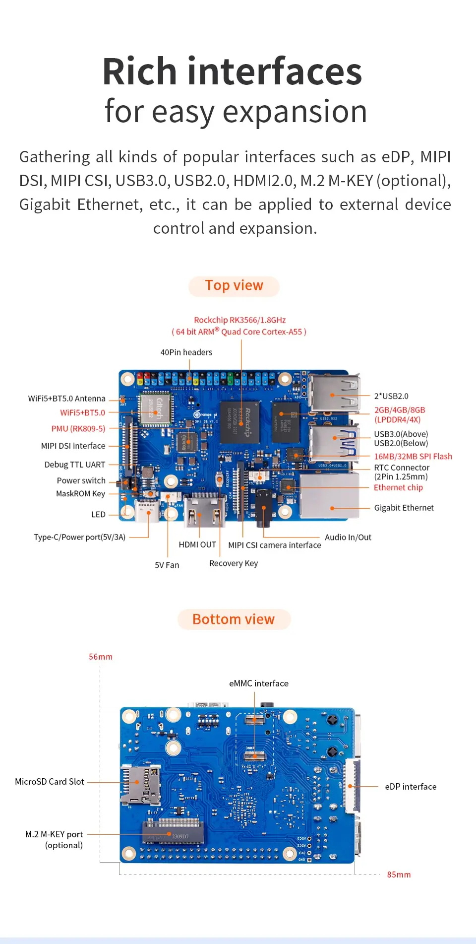 Orange Pi 3b 2/4/8 Gb Ram Ddr4 Rk3566 Wifi Bluetooth Ble Sbc Optional ...