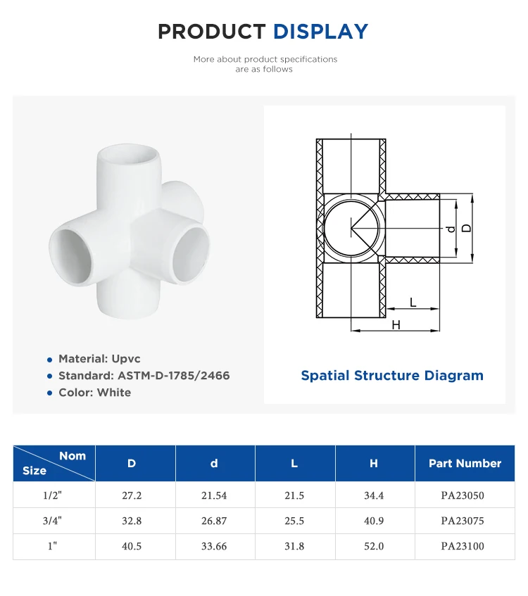 Astm D1785/2466 Pvc Pipe Fittings 5 Way Cross Fittings Elbow Connector ...