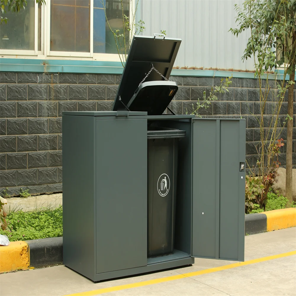 Durable & Waterproof Metal Garden Storage Box Foldable Outdoor Trash ...