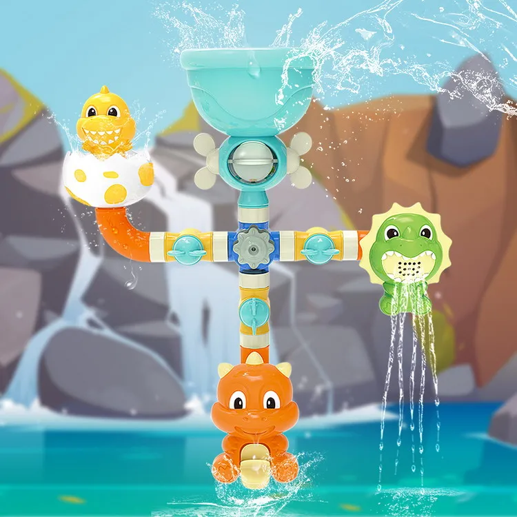 Custom Bathroom Plastic Dinosaur Diy Splicing Tubes Set Automatic Spray ...