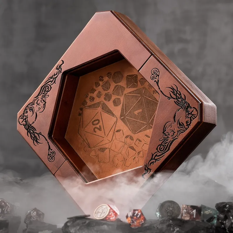Hexagon Dice Box DnD and Dice Storage Wood Dice Tray DnD Accessories D&D Rolling DM Tray ...