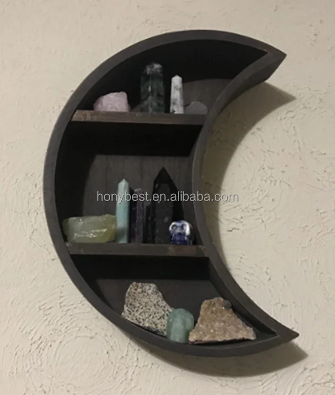 Vintage Moon Shelf with Stairs - Burnt Wood Floating Shelves