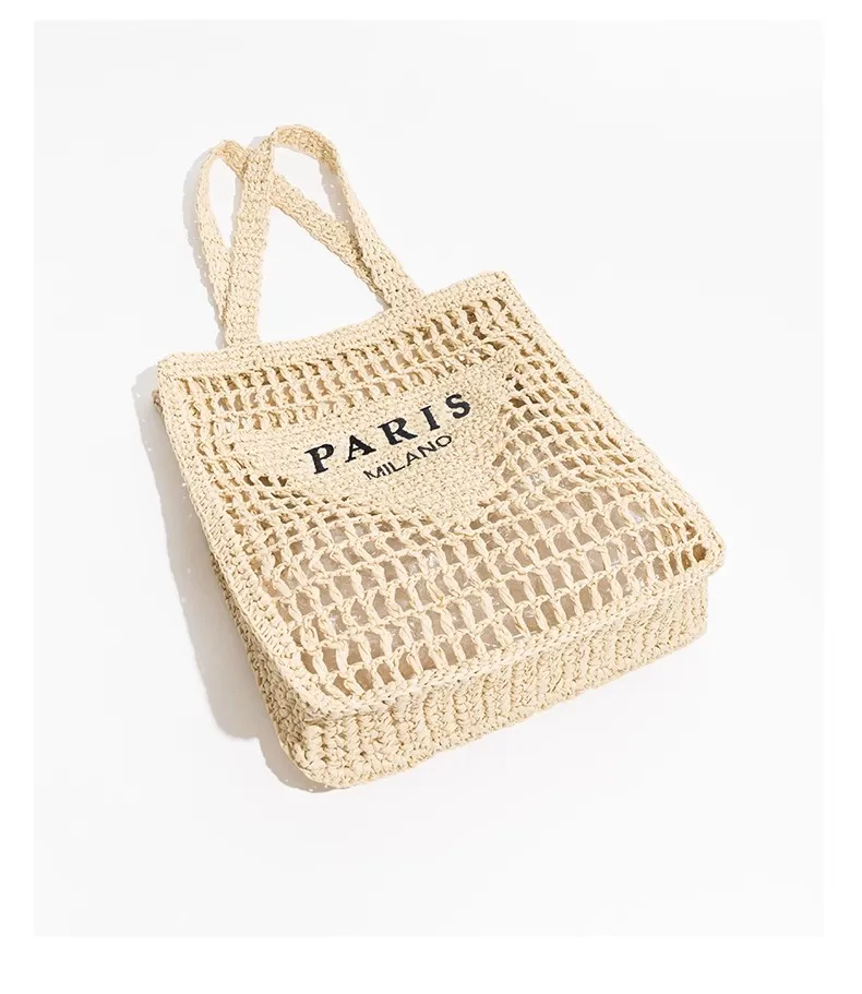 Luxury Catalog Designer Raffia Straw Bag With Triangle Correct Logo ...