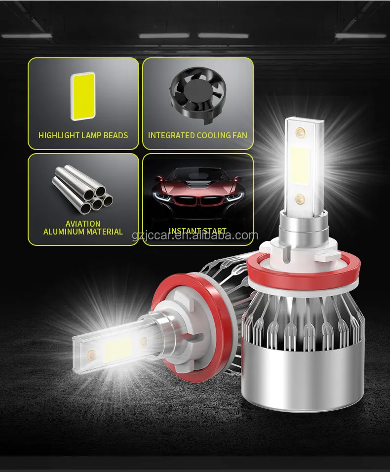 Jiachi Factory Auto Car Light Cob C6 Led H4 Led Headlight Bulbs Canbus H1 H3 H7 H11 Hb3 9005 Hb4 ...