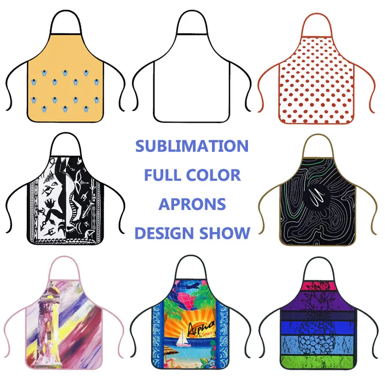 Sublimation Blank Polyester Full Color Printing Funny Apron Custom Logo Kitchen Men Women Kid ...