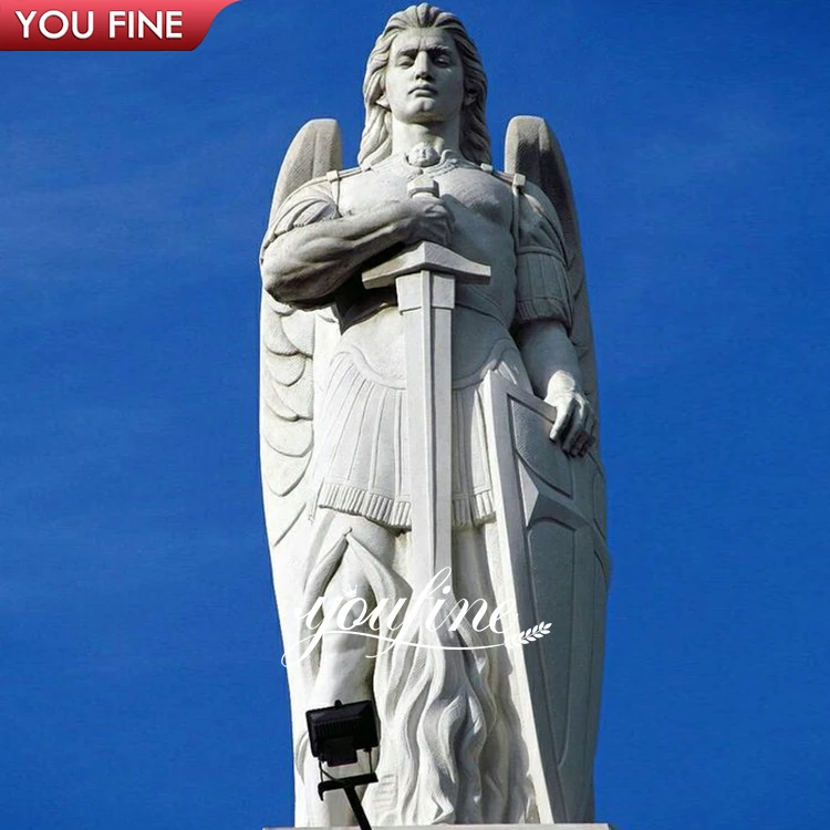 YOUFINE Hand Carved Marble Angel Sculpture Archangel Saint St Michael ...