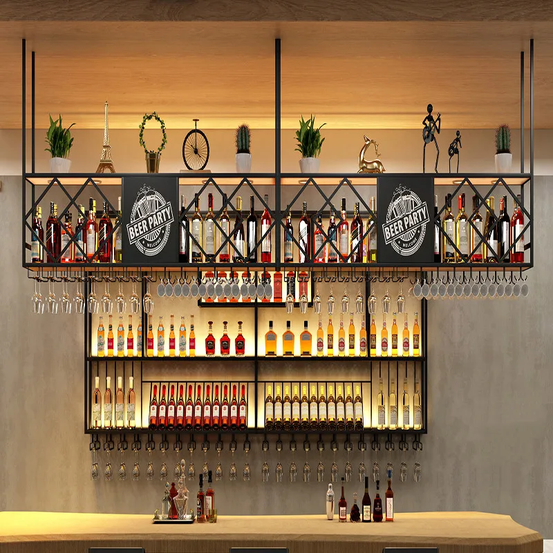 Customized Bar Counter Top Wine Glass Storage Racks Restaurant Hanging ...