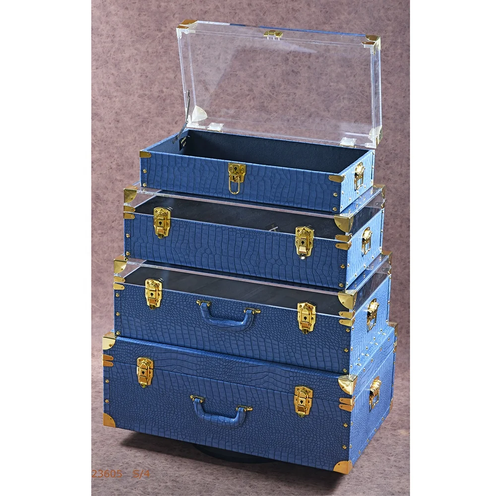 Luxury Leather and Acrylic Box Rectangle Storage Trunk with Clear ...