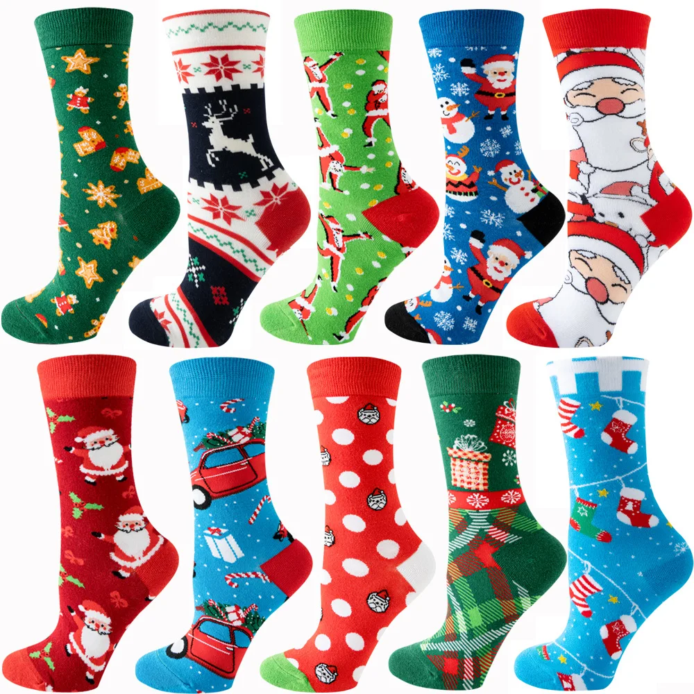 2023 Christmas New Santa Claus Cartoon Women Socks Holiday Cotton Crew