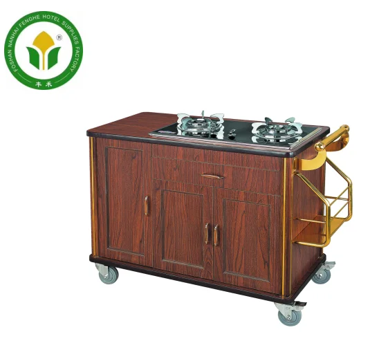Restaurant Gas Stove Cherry Red Wooden Flambe Cooking Trolley - Buy ...