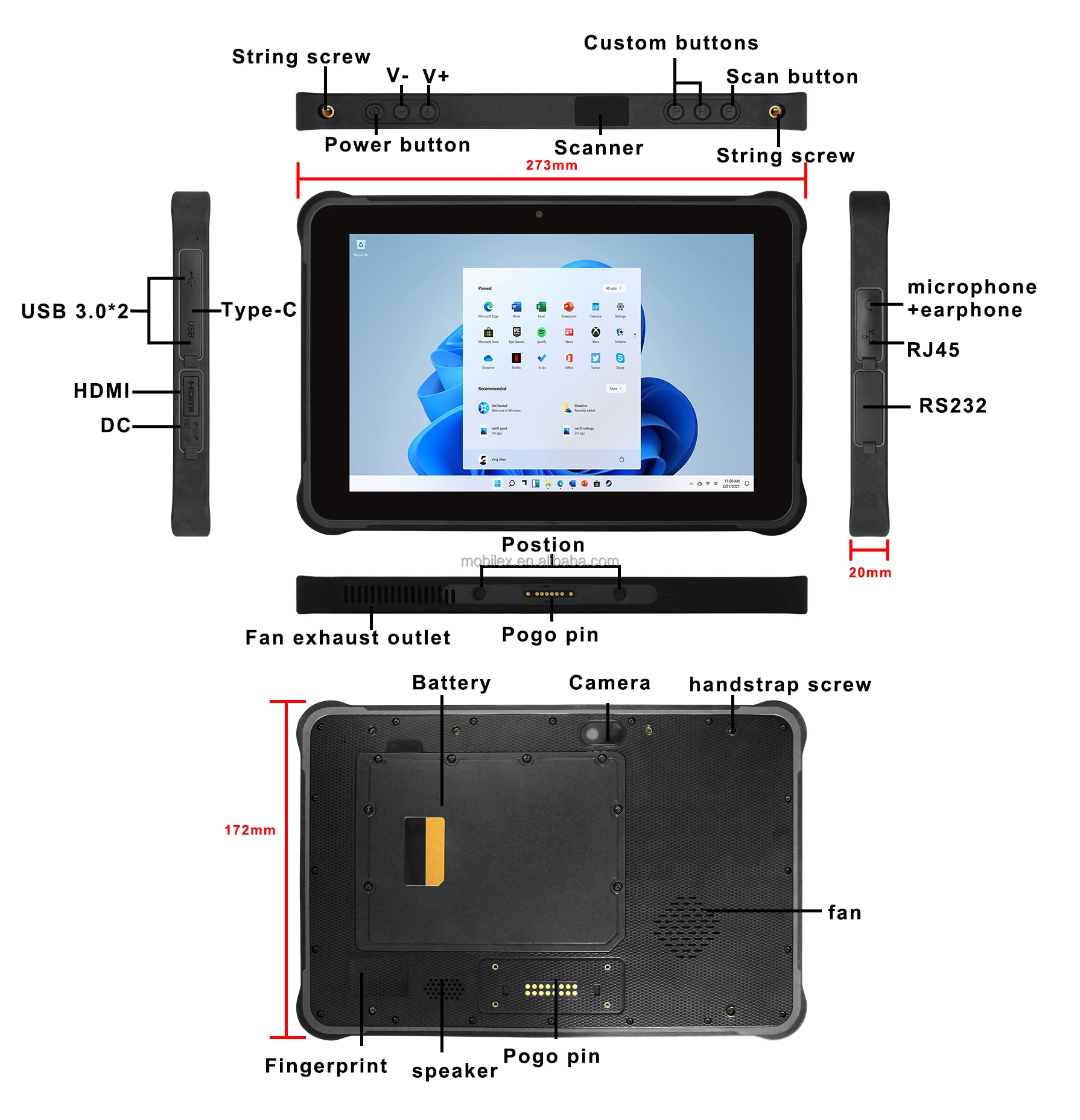 Rj45 Rs232 Wall Mounted Rugged Tablet With Removable Battery ...