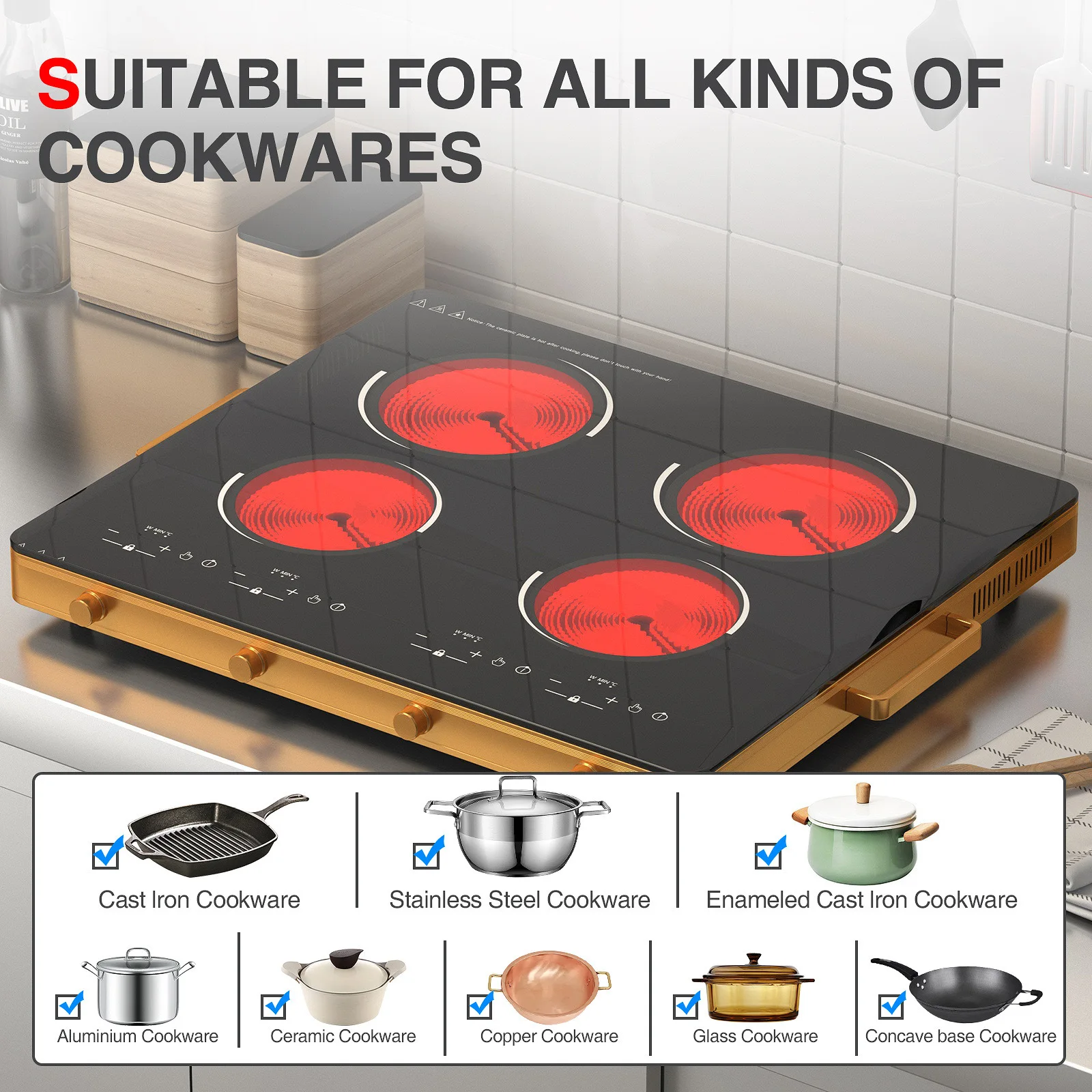 Commercial Home 4 Burner Induction Cooktop 2000W Multifunction ...