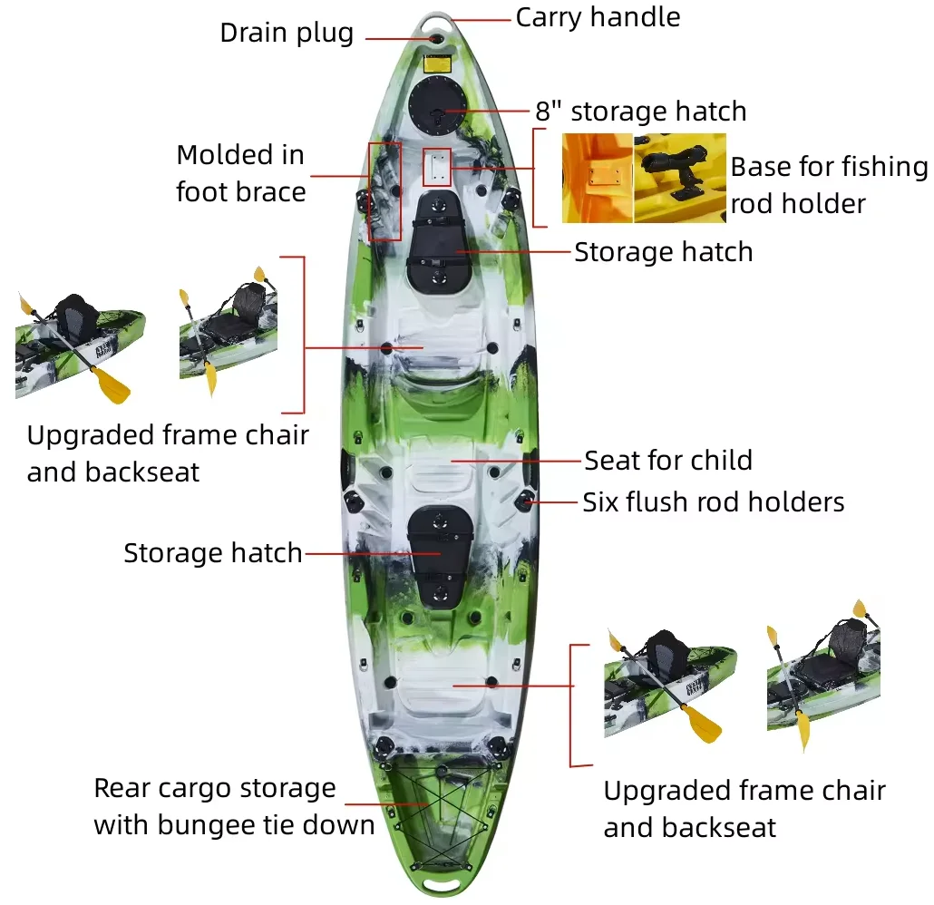 LSF 2024 Popular Family Kayak - 3 Person Sit on Top Fishing Kayak