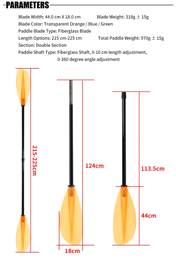 HOFi Adjustable Transparent Kayak Paddle with Fiberglass Shaft Plastic ...