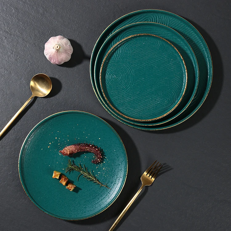 French Style Unique Gold Rim Crockery Shallow Plate Soup Dish Set ...