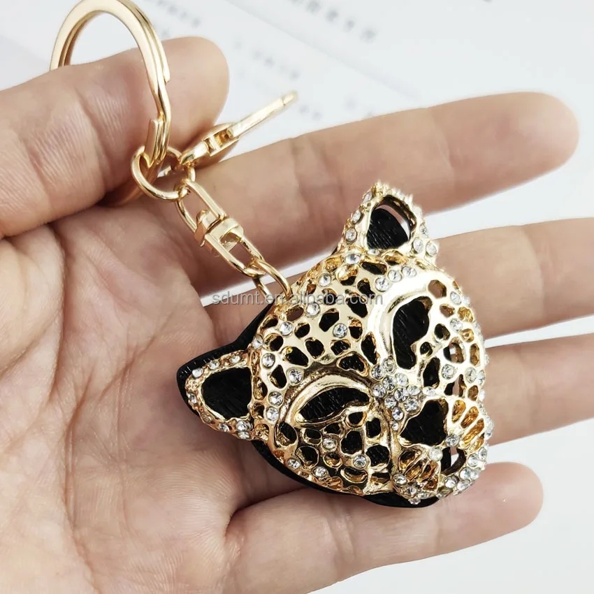 Golden Craft Design Keychain Rhinestone Leopard Head Key Chain Pendant ...