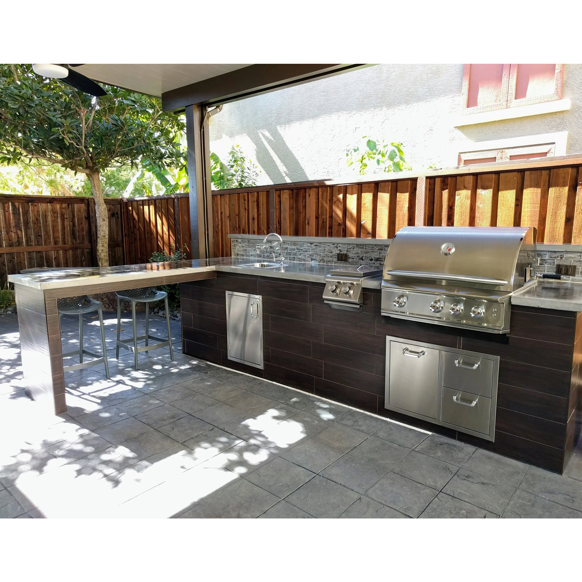 Custom L-shaped Stainless Steel Outdoor Bbq Kitchen Island With Powder ...