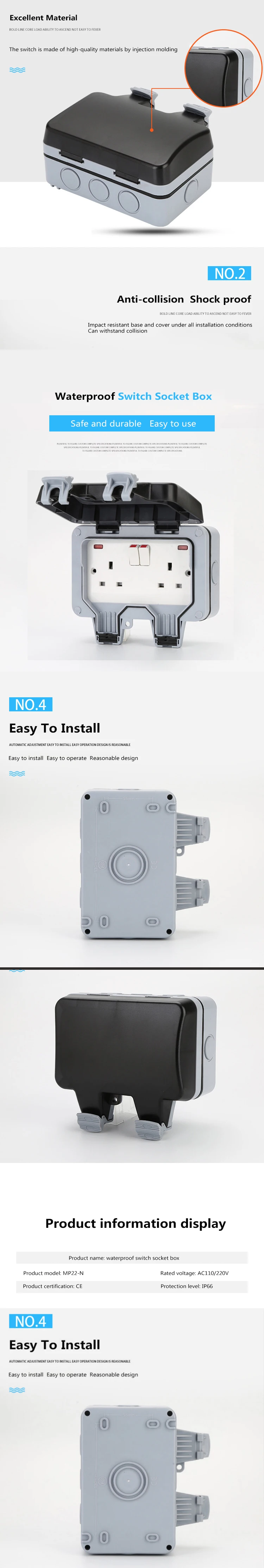 Waterproof Outdoor 13A 2gang Storm Switched Socket Double IP66