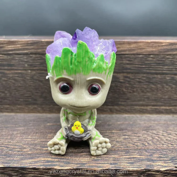 Wholesale Groot Plant Pots Amethyst Crystal Craft for Desk Decor