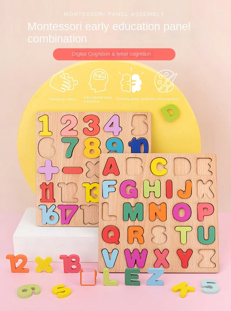 Children's Montessori Alphabet and Number Puzzle Board - Colorful ...