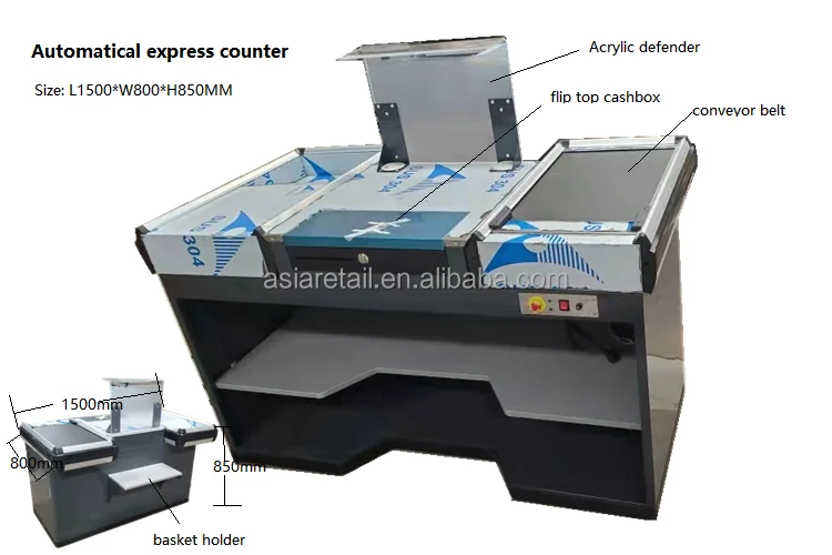 Supermarket Cash Register Stand with Conveyor Belt