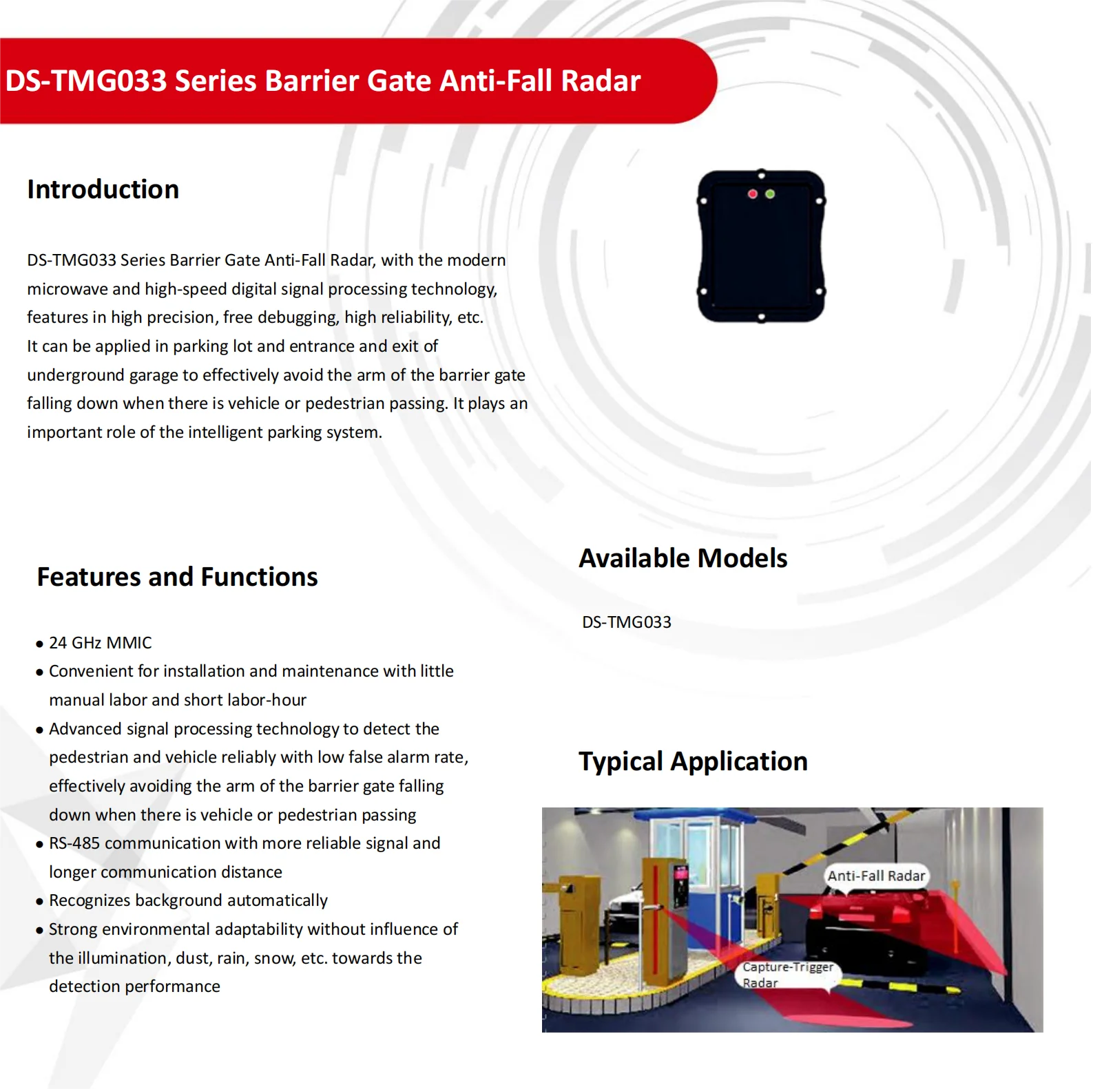 24ghz Capture-trigger Radar Ds-tmg033 Led Lights Are Used To Indicate ...