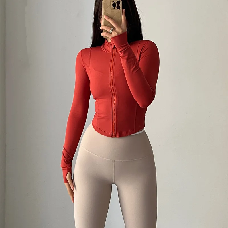 Fitness Women's Slim Long Sleeves Fit Lightweight Jackets Full Zip-up Yoga Sports Running Jacket ...