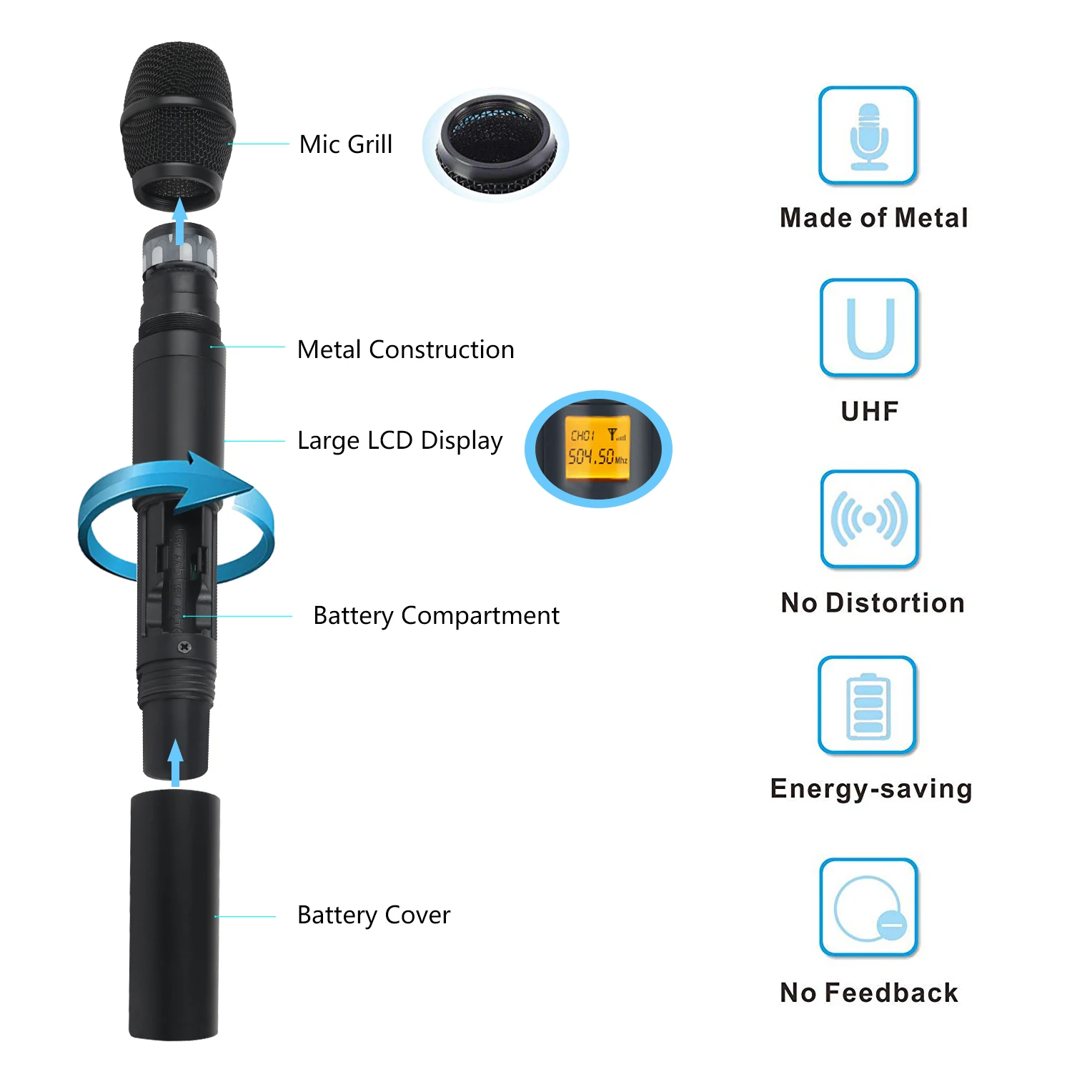 A400 4-Channel UHF Wireless Microphone System for Karaoke, Conferences ...