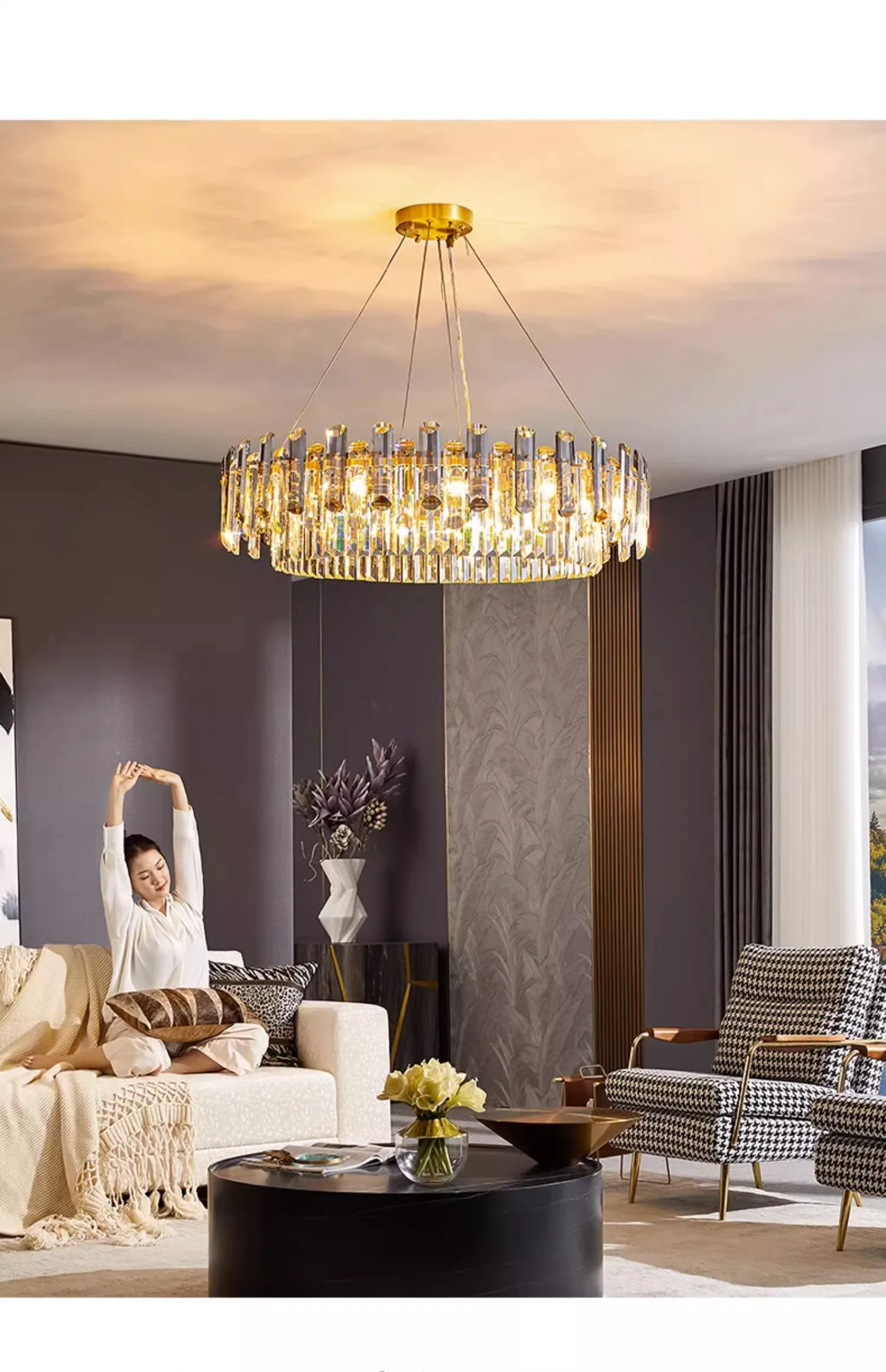 Luxury Gold Round Raindrop Chandelier - 3 Color Temperatures