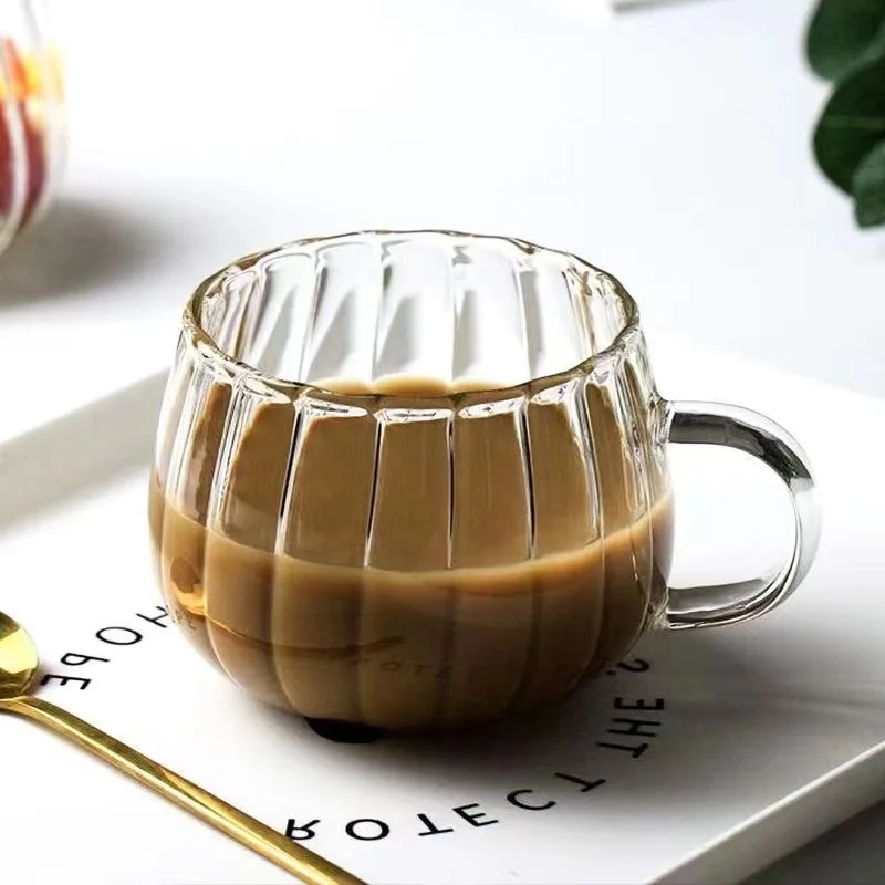 Ribbed 350ml 12oz Borosilicate Glass Coffee Latte Tea Juice Drinking ...