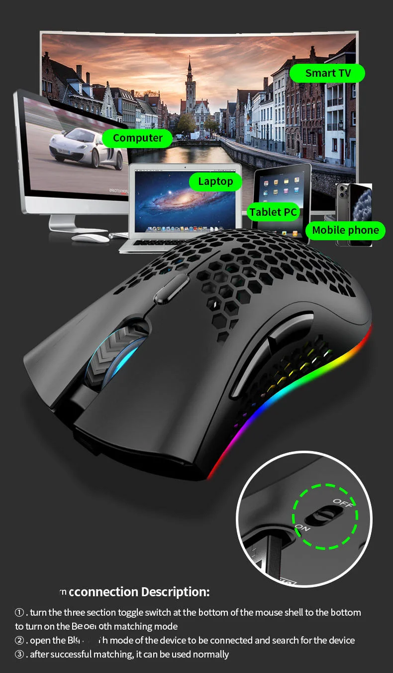 Rgb Gaming Wireless Mouse Rechargeable Ergonomic Design Lightweight ...