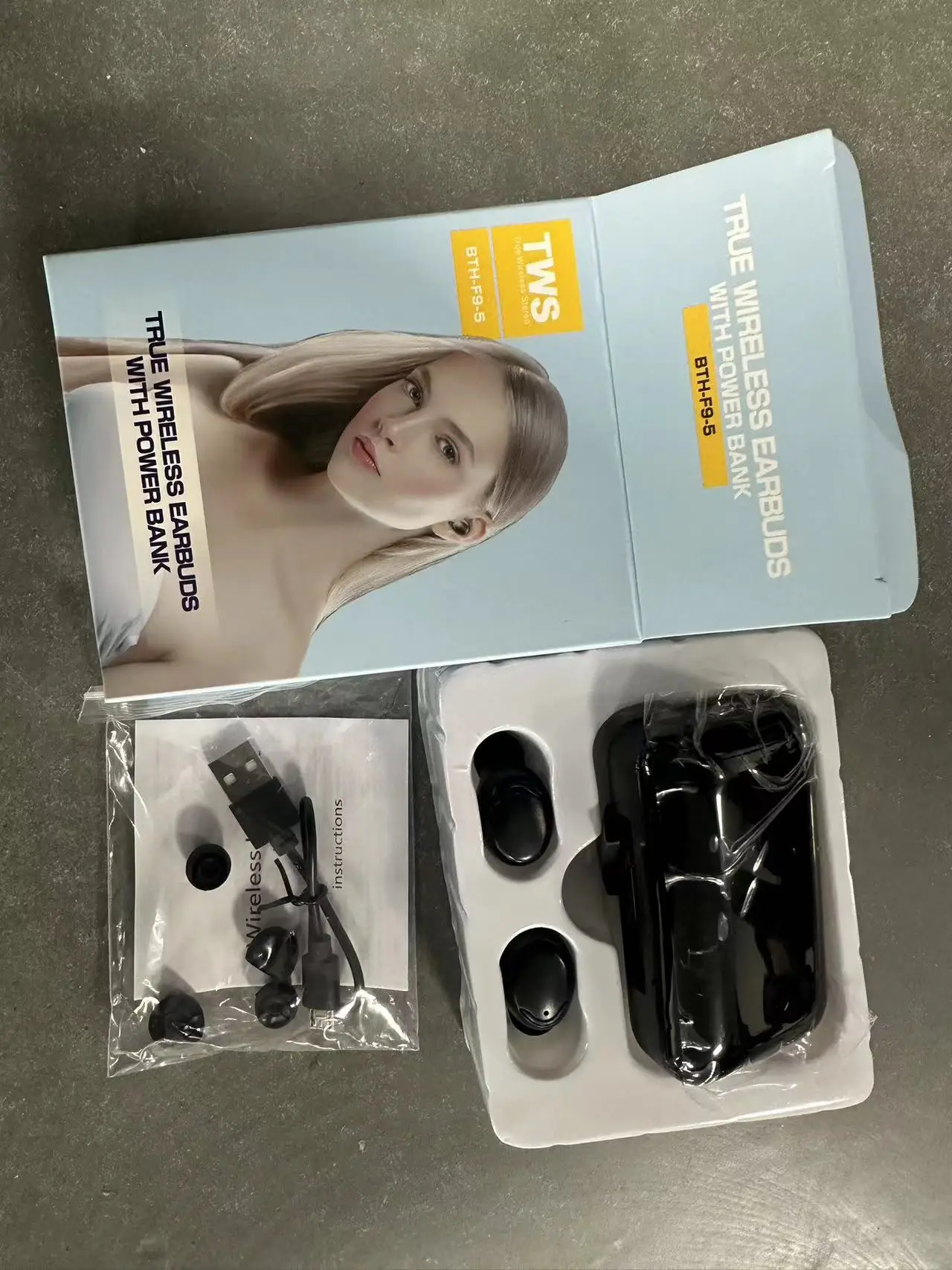 F9-5c Wireless Headset Charging Bank Ipx5 Waterproof Two Ear Call Bt 5. ...