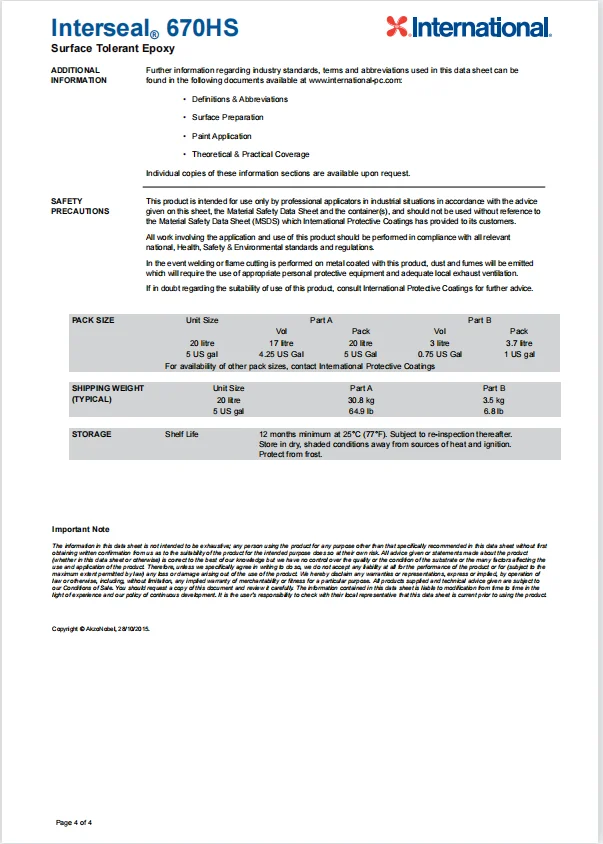 Akzonobel International Interseal 670hs High Solids Surface Tolerant ...