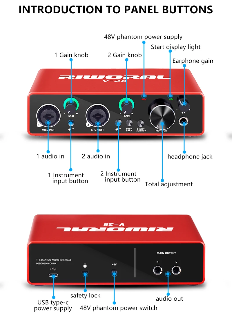 V-28 Music Studio Sound Card Sing Recording Youtube Streaming Carte Son ...