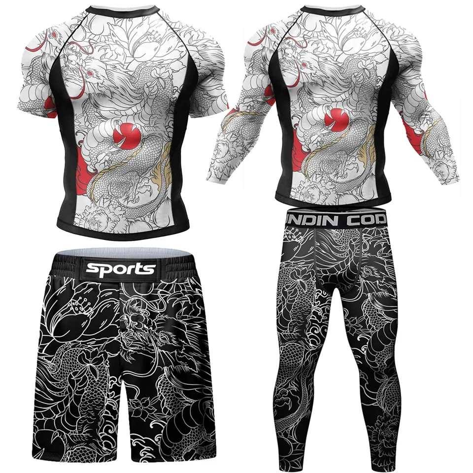 Men's Jiu Jitsu Kimono Rashguard Mma T-shirt+shorts Compression T ...