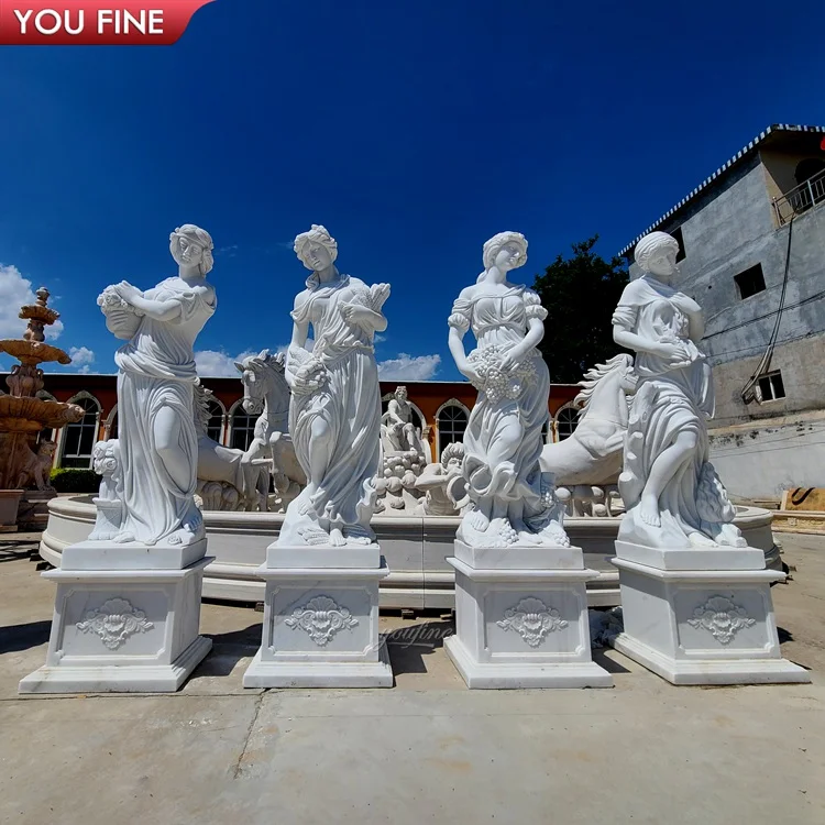 Life Size Stone Lady Statue - White Marble Four Seasons