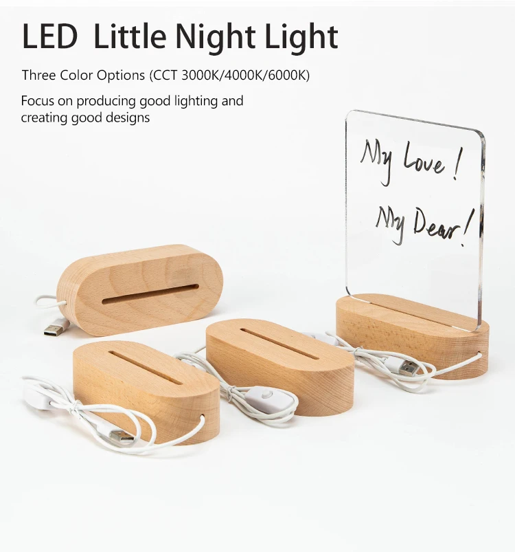 Wooden Rectangle LED Lights Display Base for Acrylic Wood