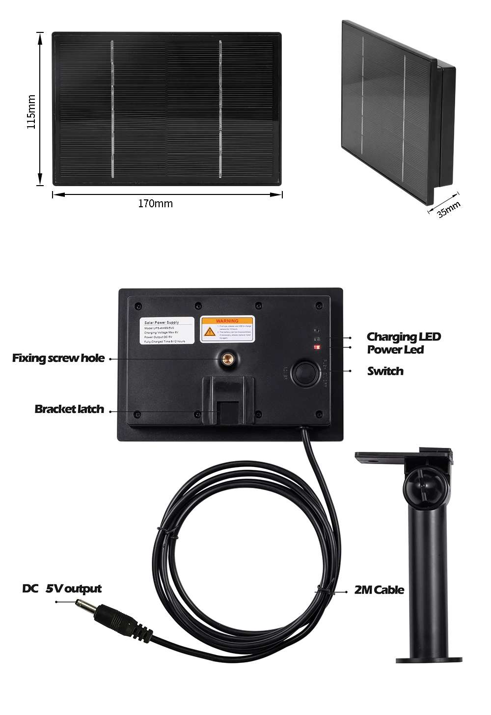 4w Security Camera Solar Panel Built In Battery 18650 5v 6v Outdoor ...