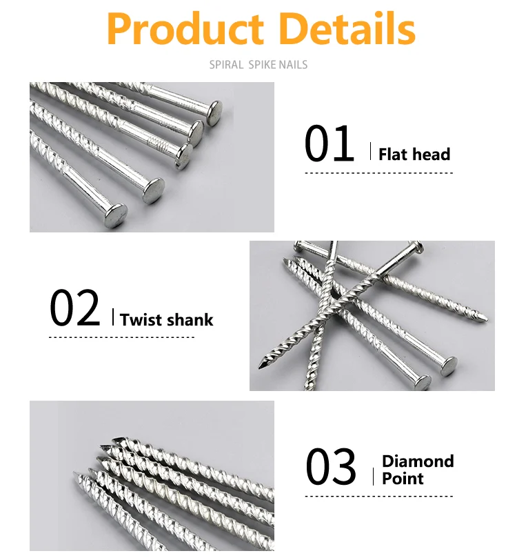Twisted Spiral Spike Nails Common Concrete Pan Head Zinc Coated Nails ...