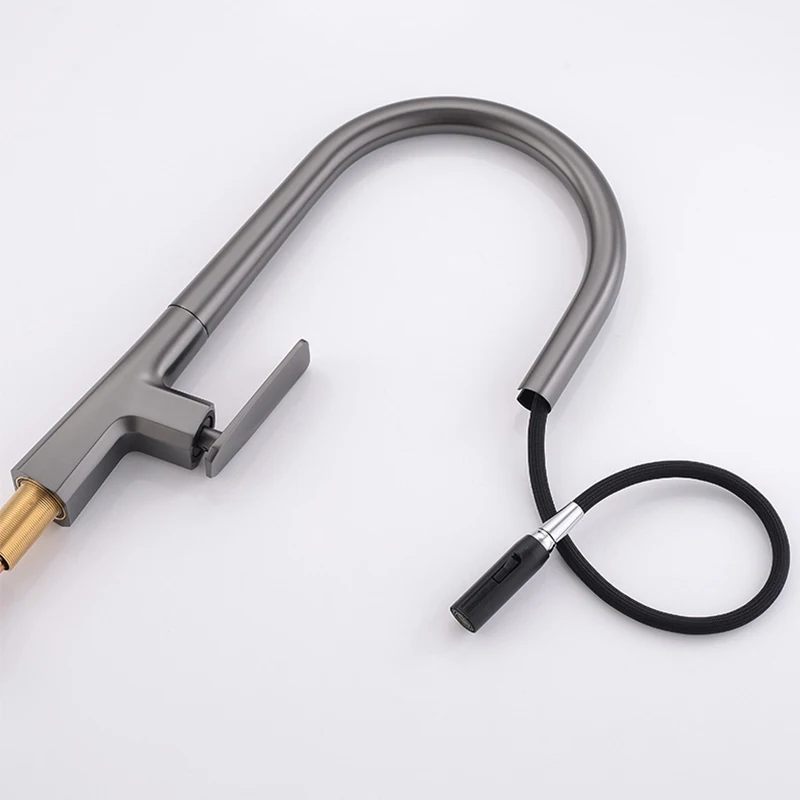 Gourmet Kitchen Faucet Single Lever Slim Square Mixer Gun Gray Pull ...