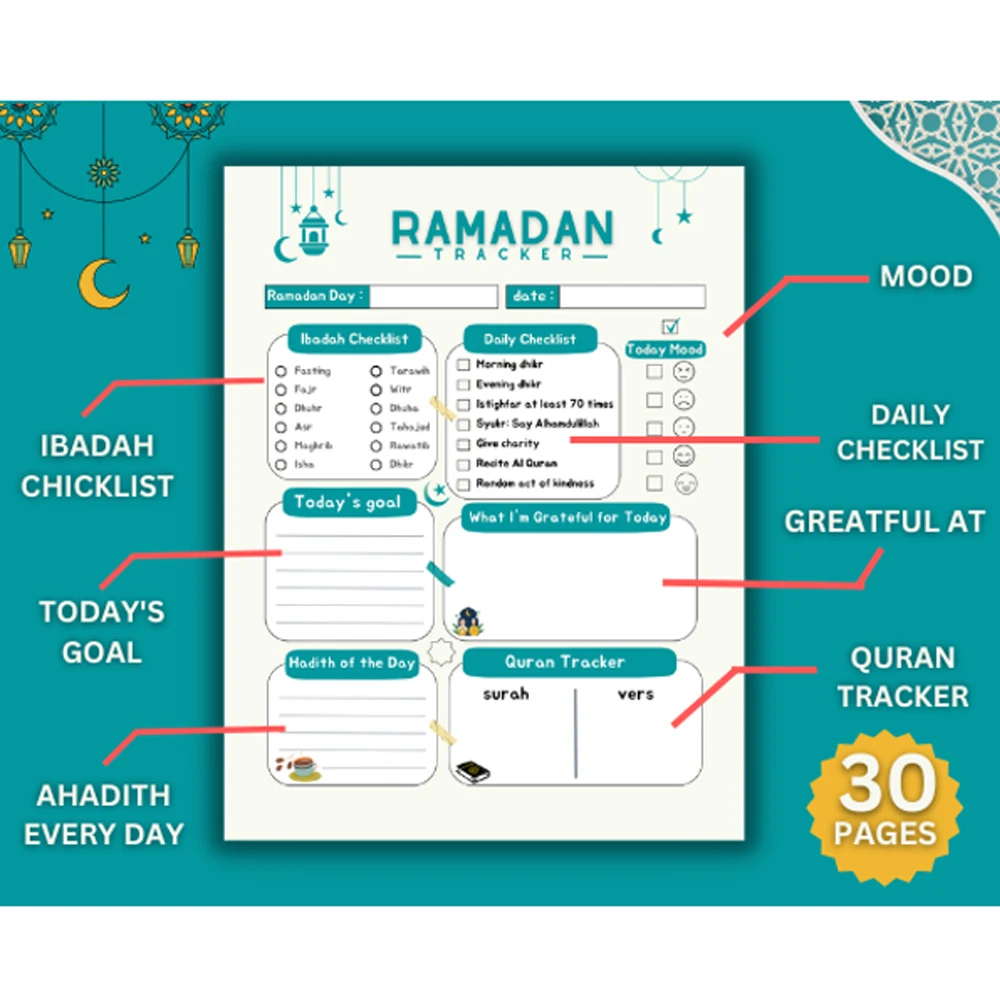 Custom Printable Ramadan Planner 2024 Undated Ramadan Tracker Journal ...