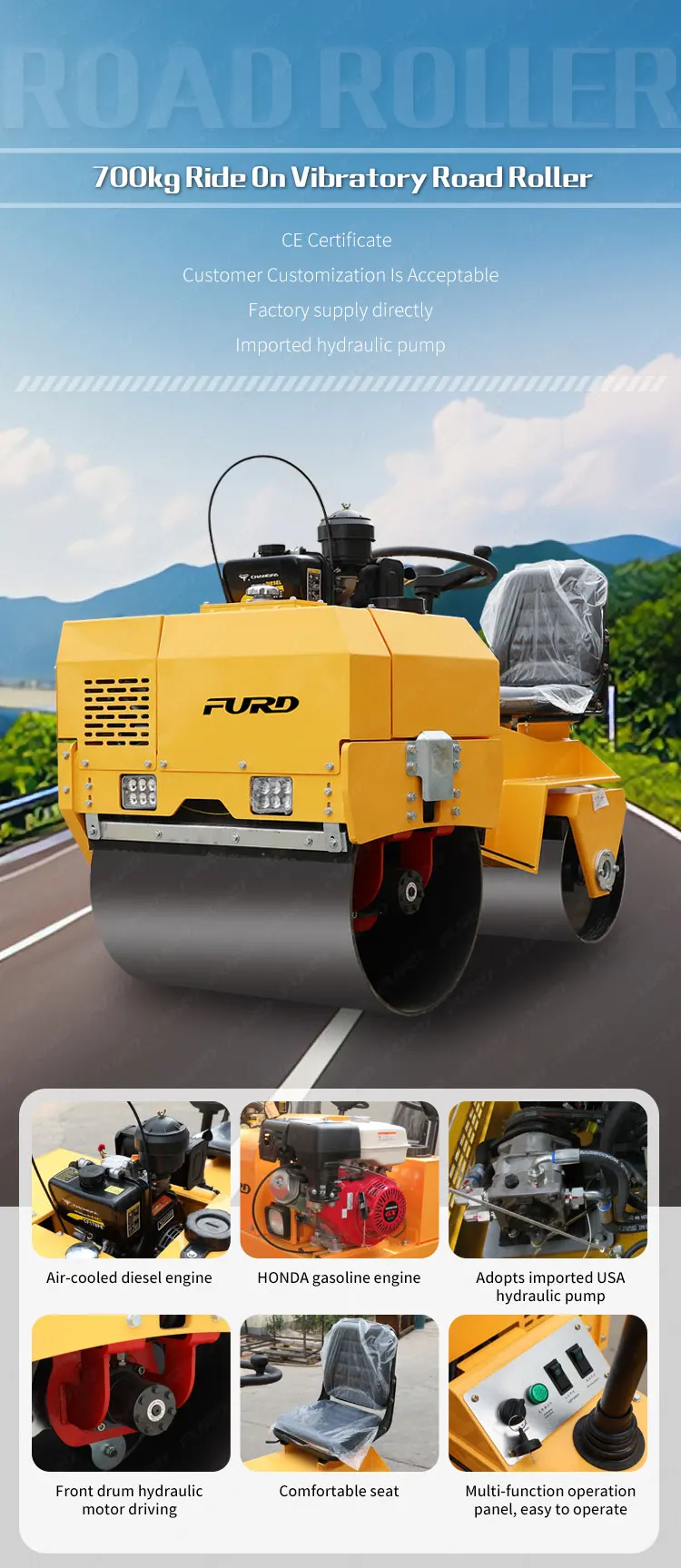 700kg Mini Vibratory Road Roller Compactor For Asphalt Fyl-855 - Buy ...