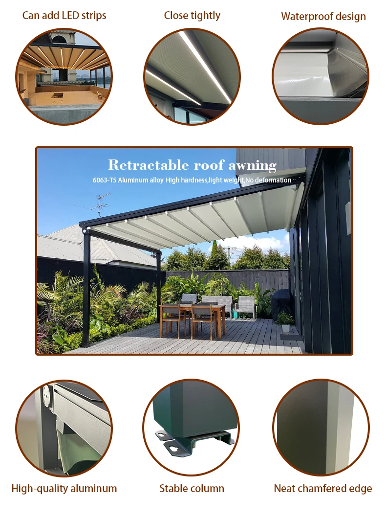 Outdoor Sunshade Remote Control Powder Coating Aluminium