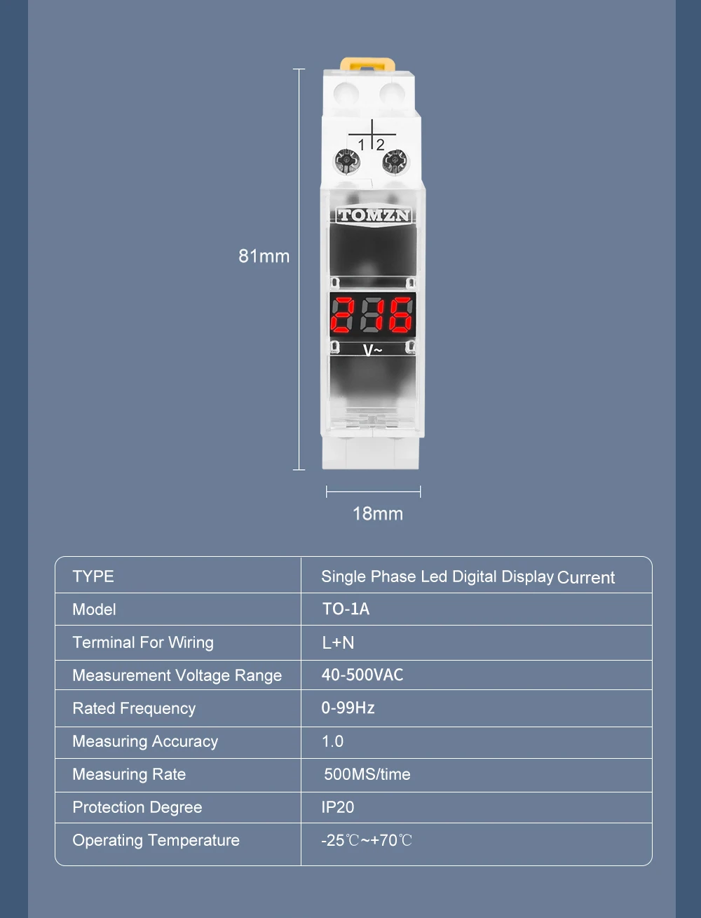 Din Rail 18mm Voltage Meter Ammeter AC 40-500V 220V 380V Single Three ...