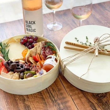 Wooden Round Take Away Food Containers Veneer Cheese Platter Grazing ...
