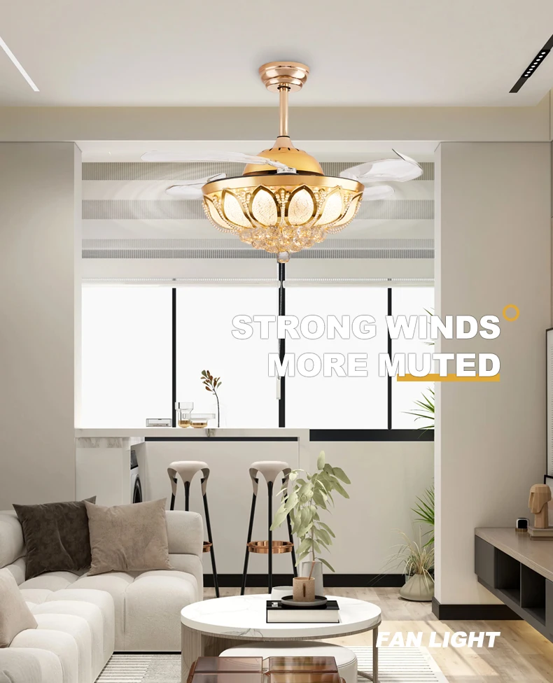 Modern Luxury LED Ceiling Fan with Dimmable Light European Design Remote Control ABS and Metal ...
